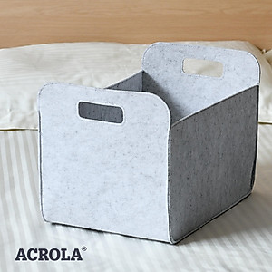Acrola 15" x 10" Storage Basket Felt Storage Bin Collapsible & Convenient Box Organizer with Carry Handles for Office Bedroom Closet Babies Nursery, Toys, DVD, Books, Laundry Organizing (Light Gray)