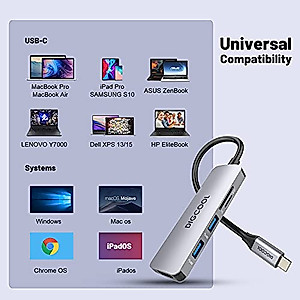 DIGCOOL USB C Hub, 5 in 1 USB C Dongle, USB C to HDMI Multiport Adapter 4K HDMI 2 USB 3.0 Ports SD/TF Card Reader for MacBook, Mac Pro, iPad Pro, XPS, and More