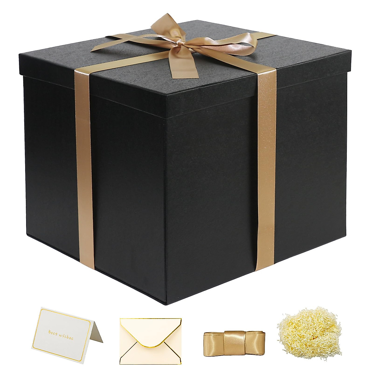 YINUOYOUJIA Gold Gift Box with Lids for Presents, 10pcs 8x8x4 Inches Bridesmaid and Groomsmen Proposal Boxes Gold with Ribbons and Textures for Birthdays, Wedding, Anniversary, Valentines
