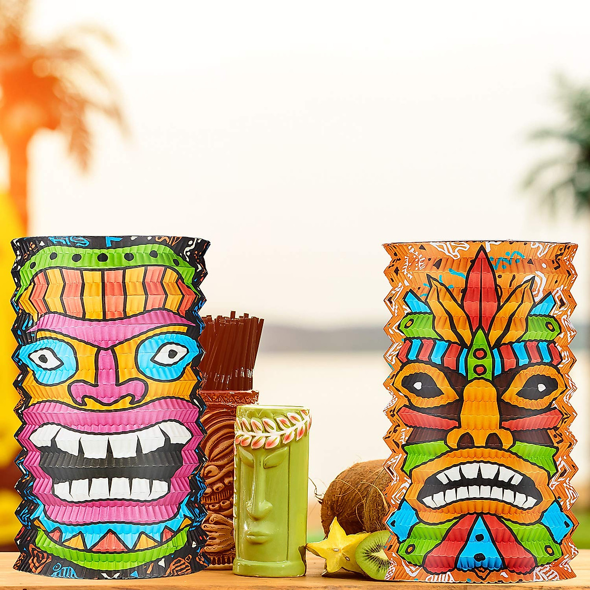 Hawaii Party Decorations Paper Lanterns Luau Tropical Hanging Supplies Lanterns for Birthday Outdoor Party Baby Shower Home Decoration (12 Pieces,10 x 6.1 Inch)