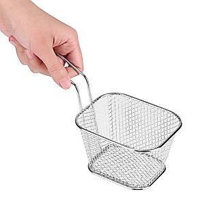 MOUMOUTEN Mini Square Fry Basket, Stainless Steel French Fries Holder Deep Fryer Baskets Serving Food Strainer, Serving Chips Fryer Cooking Tool for Chip Shrimp