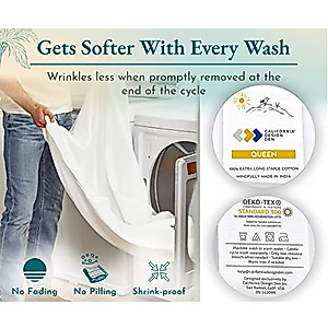 California Design Den Striped Sheets, 500 Thread Count 100% Cotton Sheets for Queen Size Bed, Cooling Deep Pocket Damask Sheets, Extra Soft Luxury Hotel Quality - Striped White Sheets