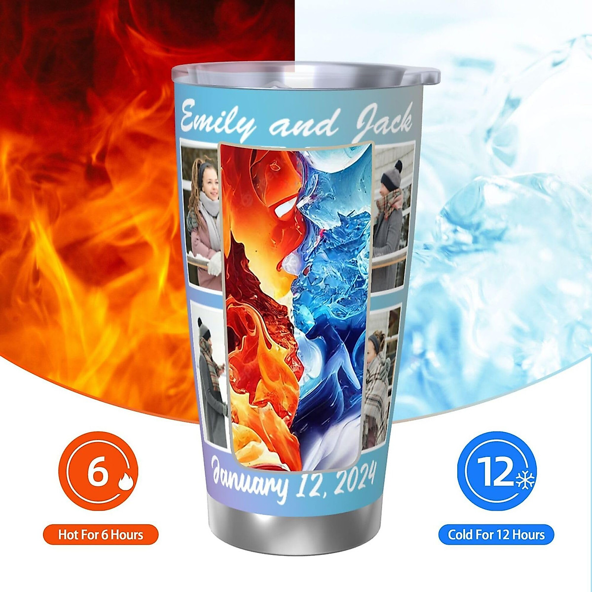 Generic 20oz Personalized Tumbler with Photo Names, Custom Insulated Tumbler Personalized Coffee Mug Custom Cups, Personalized Gifts for Women Men,Style 2