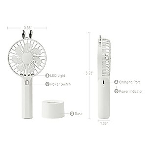 Mini Handheld Fan, 3 in 1 Small Fan with 7 Colors LED Lights, 3 Adjustable Speeds, Rechargeable Battery Operated Fan for Kids, Girls and Women Outdoors or Home Office Use.