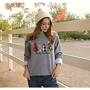 KIDDAD Merry Christmas Sweatshirt for Women Long Sleeve Drop Shoulder Ugly Christmas Tree Pullover Lightweight Shirt Top… Grey