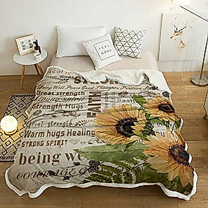 LBDOMOV Warm Hugs Positive Healing Throw Blanket, Sherpa Microfiber Comfort Caring Gift Throw - Sunflower Get Well Soon Gift for Women Men Patient Older Parent 39" x 49"