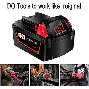 OYRMIL 2 Packs 5.0Ah Battery Replace for Milwaukee M18 Battery Compatible with 48-11-1850 48-11-1860 48-11-1845 48-11-1828