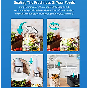 KLAZZ Mason Jar Vacuum Sealer With Accessory Hose for Wide & Regular Mouth Mason Jars, Compatible Kit with FoodSaver Vaccum & Other Vaccume Sealer Machines,Manual Portable Vacume Pump