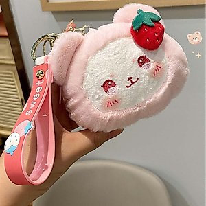 SXWT Cute Kawaii Kids Children with Keychain Baby Girls Plush Doll Storage Bag Wallet Bag Pendant Mini Coin Purse(Pink)