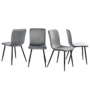 wOod-it Dining Chairs Set of 4, Pre Assembled Velvet Chair Set Upholstered with Metal Legs Modern for Dining Room, Kitchen, 16.9" W x 18.1" D x 34.8" H (Grey)