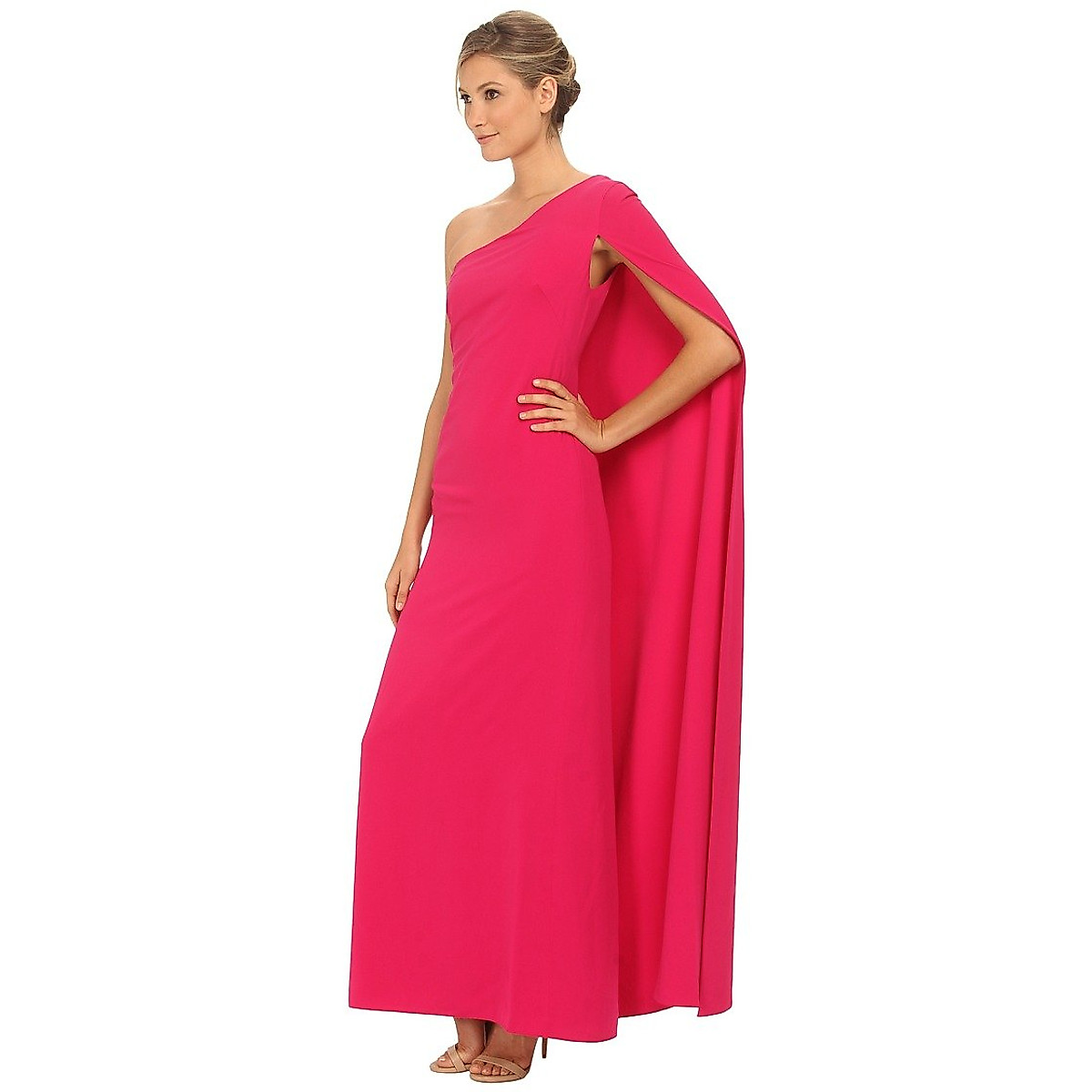 Jill Jill Stuart Women's Cape One-Shoulder Gown, Hot Pink, 2