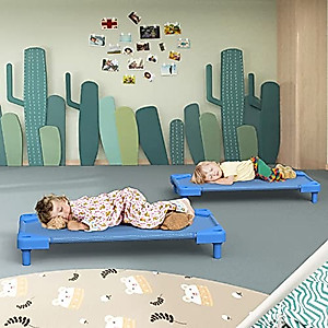 NOUJULOUN Daycare Cots,Daycare Furniture,Stackable Stainless Steel Tubes Cots for Kids(Blue,52"*23", 6Pack)