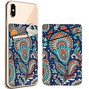 Diascia Pack of 2 - Cellphone Stick on Leather Cardholder ( Beautiful Indian Floral Paisley Pattern Pattern ) ID Credit Card Pouch Wallet Pocket Sleeve