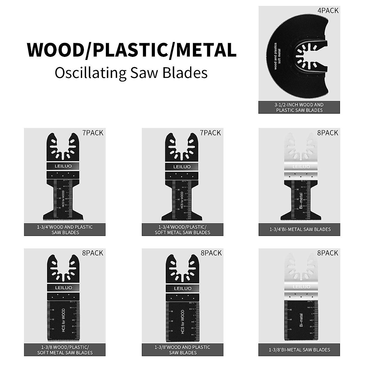 50 Pack LEILUO Oscillating Tool Blades Easy Cut Wood Nails Plastic Oscillation Saw Blades Universal Multitool Fitment for Dewalt Worx Rockwell Wen Milwaukee Makita Ryobi Bosch