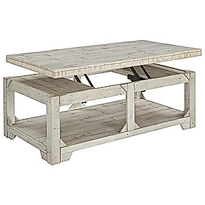 Signature Ashley Farmhouse Lift Top Coffee Table and End Table Set | Whitewash Weathered Finish