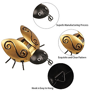 YIYA 3 PCS Metal Bee Wall Decor Bee Wall Art Decor for Outdoor Garden Lawn Fences Decor Office Bedroom Livingroom Home Decor