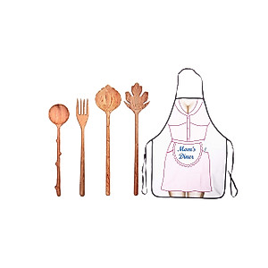 BVicHair 4 Wooden Spoons and Forks Set, Set Wooden Salad Spoons, Real Housewives Gifts, Kitchen Gifts for Women, Handmade Gifts for Mother's Day, Cute Kitchen Accessories, Unique Kitchen Gifts