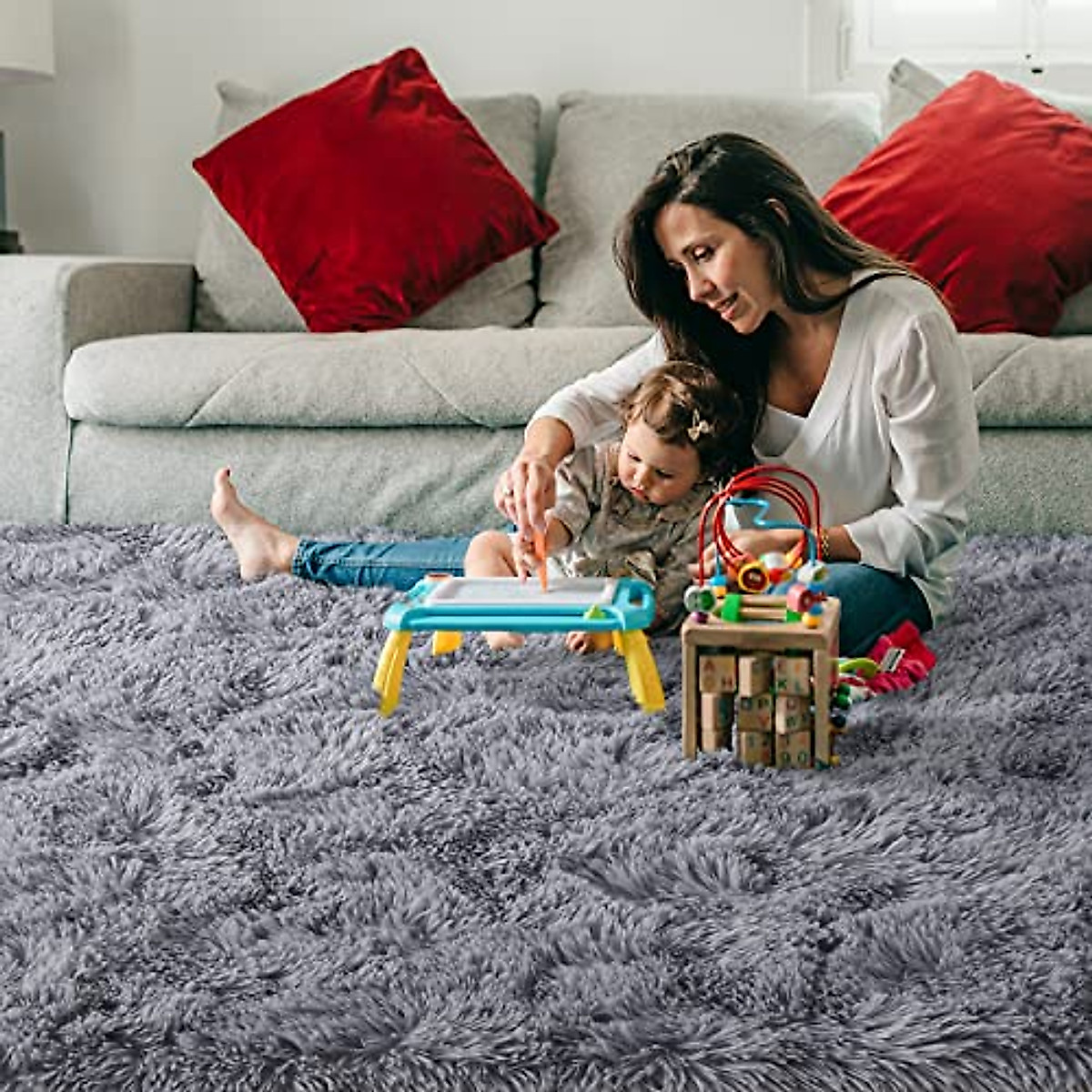 Unirea Soft Shaggy Area Rugs for Bedroom, 5x8 Feet, Fluffy Indoor Modern Plush Carpets for Living Room Kids Room Nursery Home Decor, Upgrade Anti-Skid Rectangular Fuzzy Rug, Grey