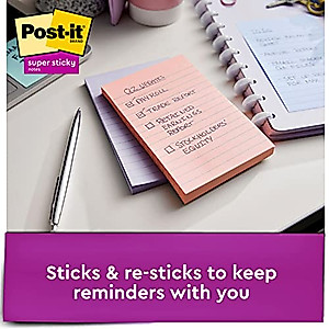 Post-it Super Sticky Recycled Notes, 4x6 in, 3 Pads, 2x the Sticking Power, Wanderlust Collection, Pastel Colors, 30% Recycled Paper (660-3SSNRP)