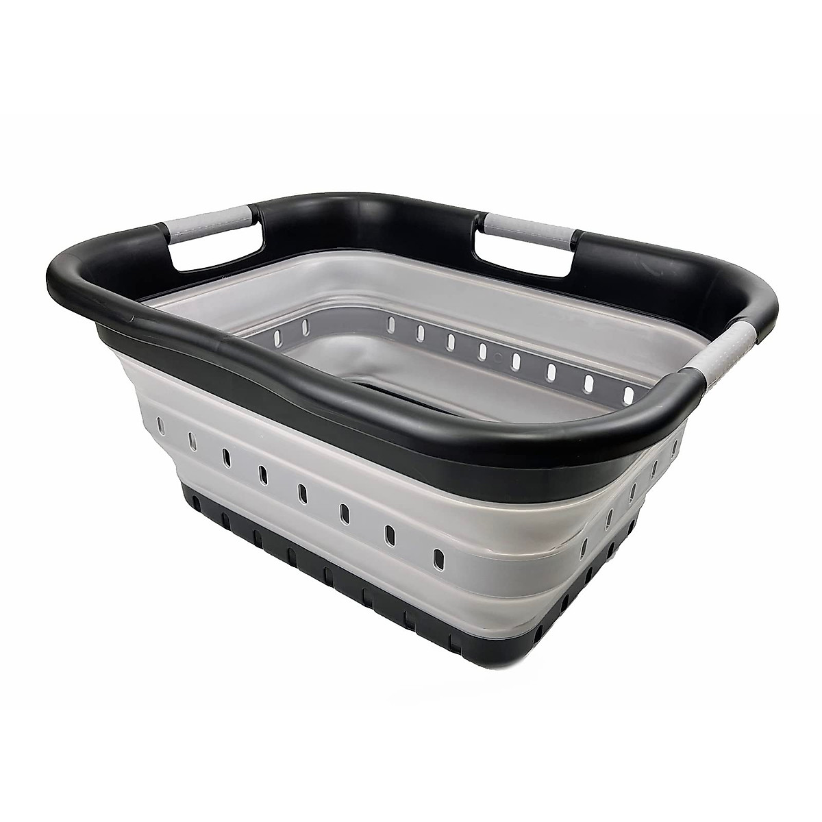 SAMMART 41L (10.8 Gallon) Collapsible Plastic Laundry Basket - Foldable Pop Up Storage Container/Organizer - Portable Washing Tub - Space Saving Hamper/Basket (Black/Alloy Grey)