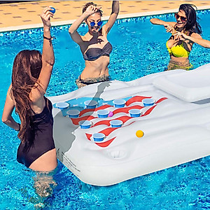 Jasonwell Pool Pong Games Float - Inflatable Pool Pong Table Set Pool Toys Party Games Accessories for Adults & Family 6 Feet Pool Lounge Raft with Cooler and 8 Pong Balls
