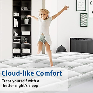 Bamboo Mattress Topper Queen Size , Cooling Extra Thick Breathable Mattress pad, Soft Quilted Fitted Mattress Cover with 5D Snow Down Alternative Fill (8-21”Deep Pocket)