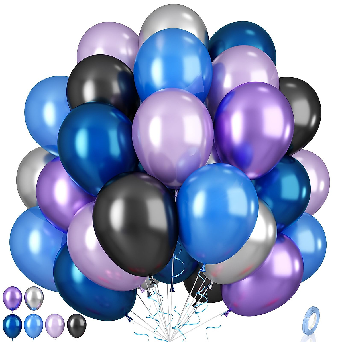 Outer Space Balloons, 55pcs Galaxy Blue Balloons Metallic Black Purple Silver Balloons Blue and Purple Latex Balloons Pearl Blue Black Balloons for Kids Boys Astronaut Space Birthday Party Decorations