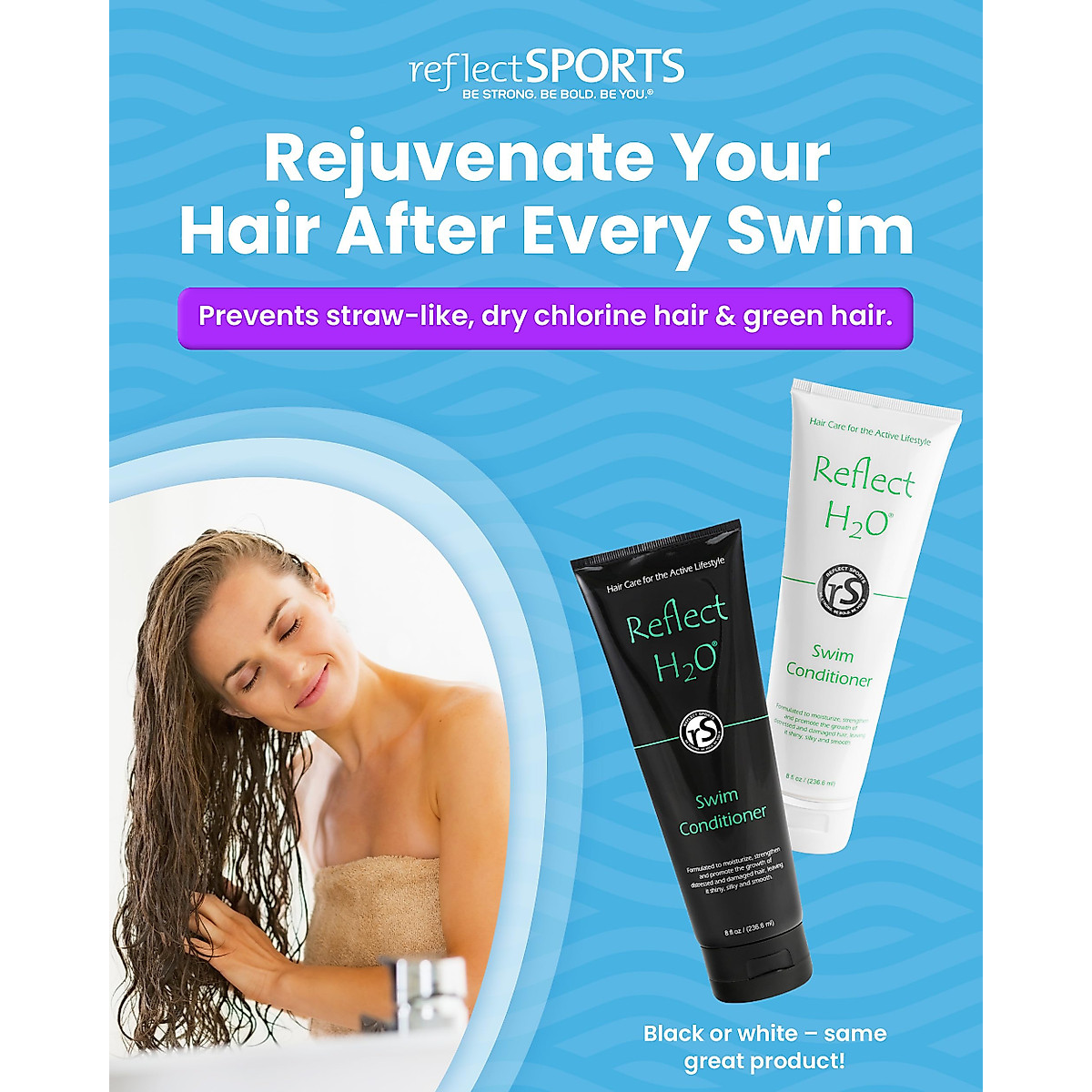 Reflect HշO Swim Conditioner - Moisturizing & Strengthening Swim Hair Care Conditioner for Damaged Hair - Sulfate-Free Chlorine Hair Protection with Rosemary & Vitamin E for Fresh, Hydrated Hair - 8oz