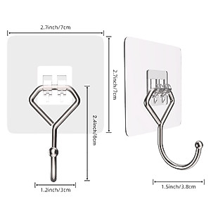 Homstan Large Adhesive Hooks 44Ib(Max), Wall Hooks Self-Adhesive Traceless Clear and Removable, Waterproof and Rustproof Hooks for Hanging for Home Bathroom Kitchen Office and Outdoor, 10-Pack