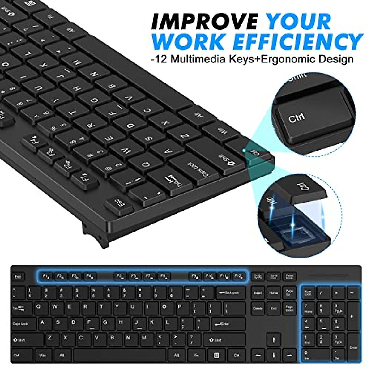 Wireless Keyboard and Mouse Combo, Btios Slim Quick Lag-Free 2.4GHz Cordless Full Size Computer Keyboard and Mouse Responsive Plug & Play for Windows, PC/Desktops/Computer/Laptops