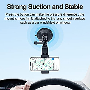 REYGEAK Suction Cup Car Mount with Phone Holder with 1/4 Thread, Windshield Dashboard Vehicle Attach for GoPro Max Mini Hero 11 10 9 8 7 6 Insta360 DJI Action AKASO Accessories(Aluminum Alloy)
