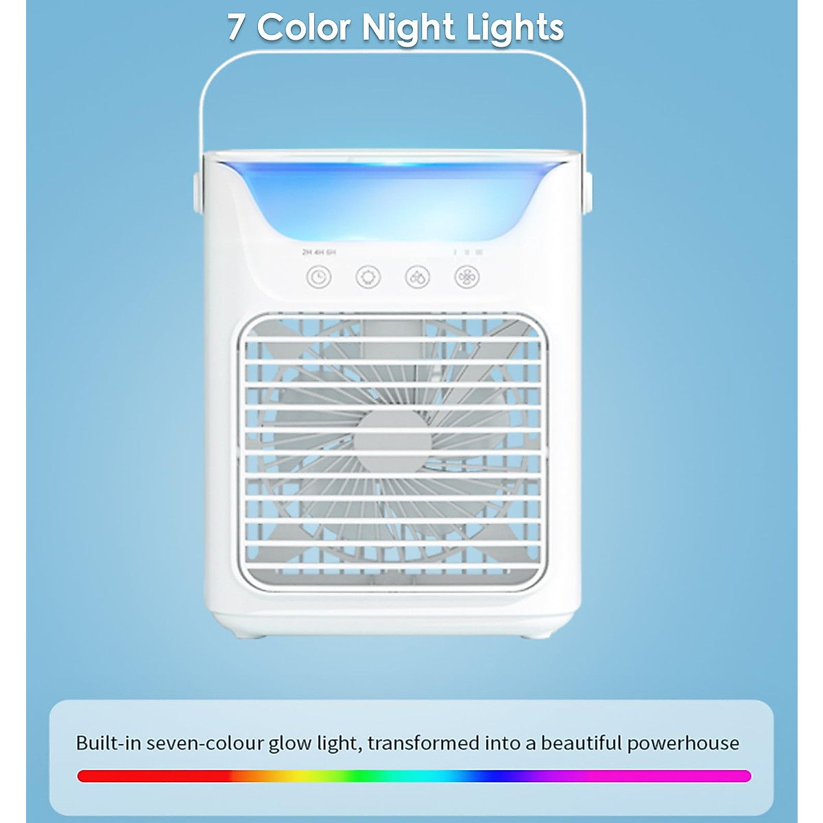 Personal Air Cooler Portable Air Conditioner, 3 in 1 Air Cooling Fan with 3 Wind Speeds, Large Water Tank, Colorful Night Lights, 6H Timer, Evaporative Air Cooler for Bedroom Home Office