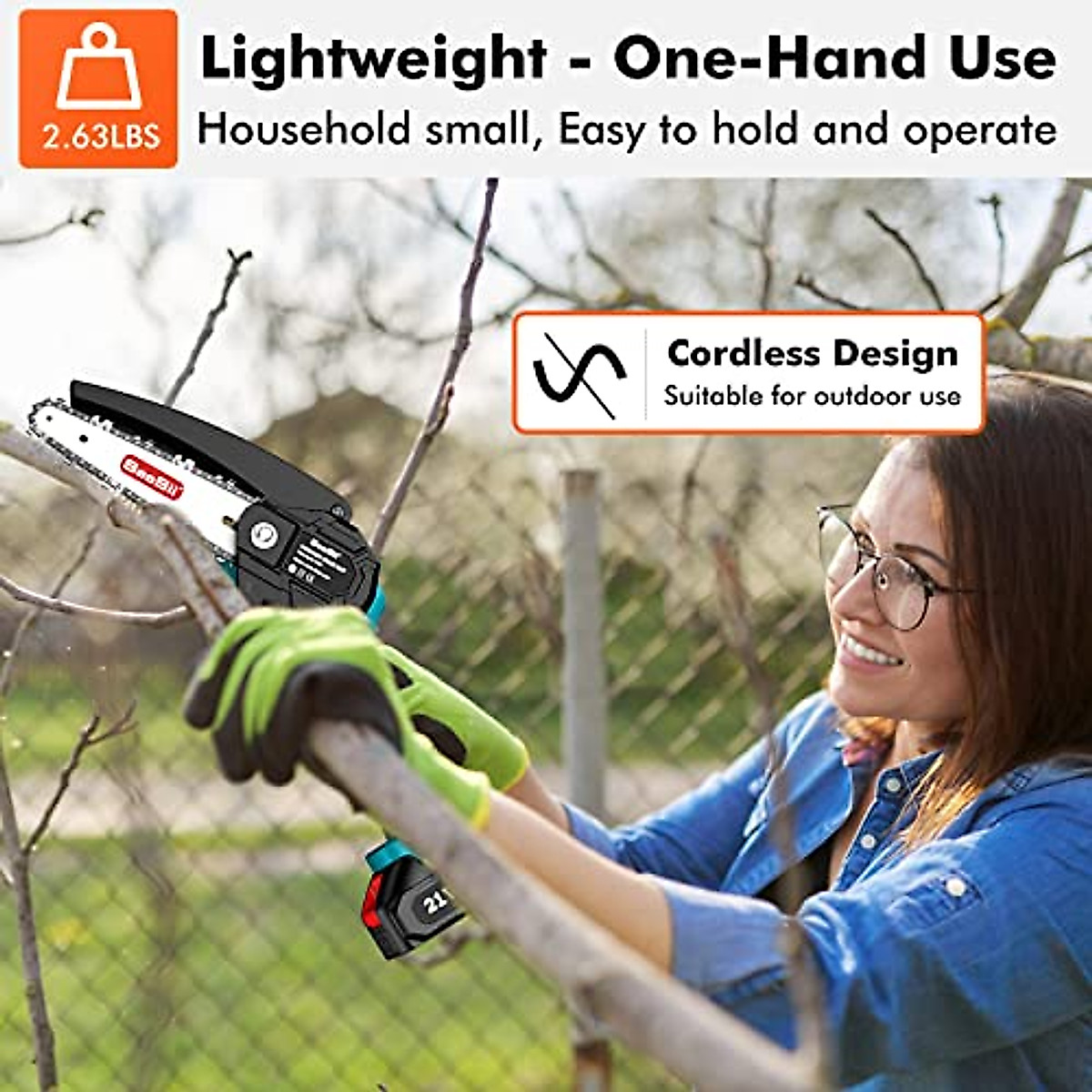 Mini Chainsaw 6-inch Mini Chainsaw Cordless 𝟭𝟮 Pc Tool Set, Seesii Battery Chainsaw with 2x Big Batteries, 2.62lbs Handheld Electric Power Chain Saw with Safety Lock for Tree Trimming Wood Cutting