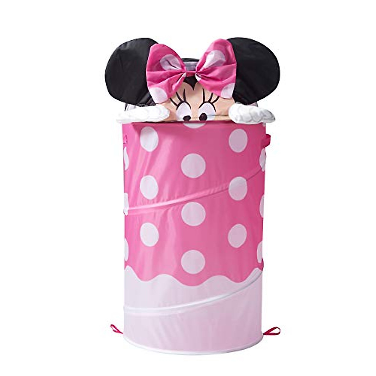 Idea Nuova Disney Minnie Mouse 3 Piece Collapsible Storage Set with Collapsible Ottoman, Bin and Figural Dome Pop Up Hamper, Pink