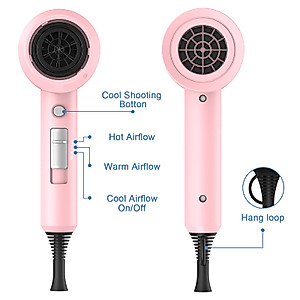 Slopehill Ionic Hair Dryer, Powerful 1800W Fast Drying Low Noise Blow Dryer with 2 Concentrator Nozzle 1 Diffuser Attachments for Home Salon Travel