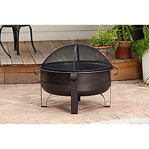 Fire Sense 62339 Fire Pit Cornell Wood Burning Unique Brushed Bronze Finish Lightweight Portable Outdoor Firepit Backyard Fireplace Included Multipurpose Screen Lifter Tool - 31"
