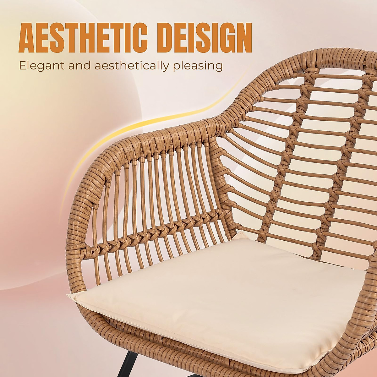 3 Piece Outdoor Wicker Conversation Bistro Set, All-Weather Outdoor Patio Furniture w/Table and Cushions, Porch Furniture Rattan Patio Set for Poolside Garden Backyard, Yellow/Beige