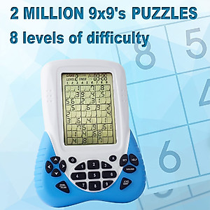 TEBIYOU Sudoku Electronic Brain Games Console for Kids Aldults Elderly with Two Million 9×9's Puzzles from Easy to Hard 3.5 Inches Eye Protection Screen (Blue)
