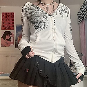 SOLILOQUY Women Y2k Zip Up Cropped Hoodies Casual Long Sleeve Drawstring Punk Pullover Sweatshirts Harajuku Grunge Cargo Jacket