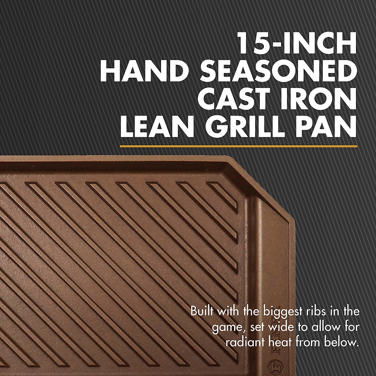 FINEX 15" Cast Iron Lean Grill Pan, Modern Heirloom, Handcrafted in the USA, Pre-seasoned with Organic Flaxseed Oil
