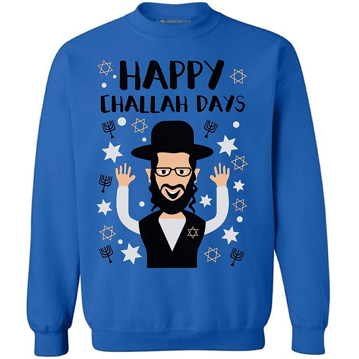 Awkward Styles Hanukkah Sweatshirt Happy Challah Days Sweater Jewish Celebration Blue L