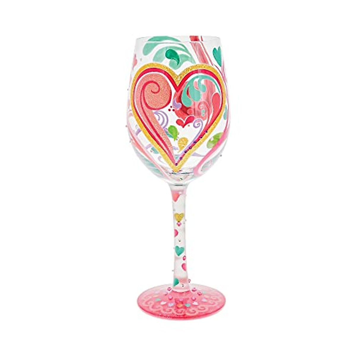 Enesco Designs by Lolita My Hearts-a-Swirl Hand-Painted Artisan Wine Glass, 15 Ounce, Multicolor