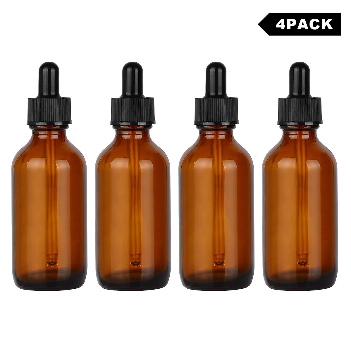 stonylab Amber Glass Dropper Bottle 60ml (2 oz) 4 Pack, Brown Empty Glass Bottle with Glass Dropper and Label for Essential Oils Aromatherapy Fragrances