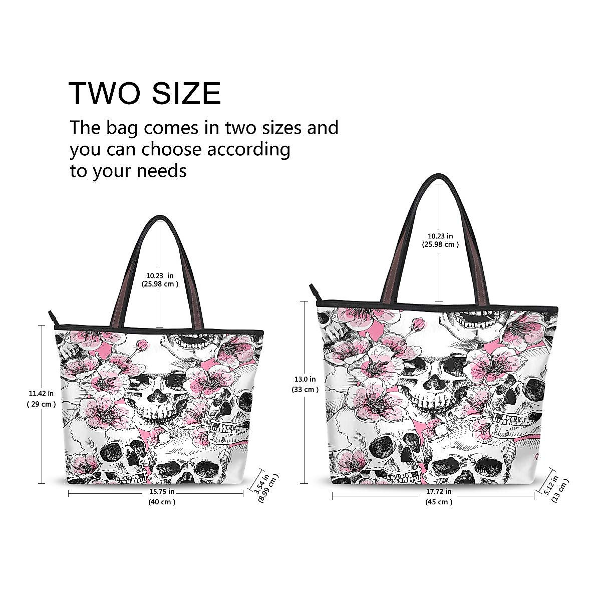QMXO Sugar Skull Floral Flowers Pink Handbags and Purse for Women Tote Bag Large Capacity Top Handle Shopper Shoulder Bag