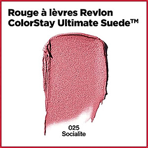 Lipstick by Revlon, ColorStay Ultimate Suede Lipstick, High Impact Lip color with Moisturizing Creamy Formula, Infused with Vitamin E, 025 Socialite, 0.09 Oz