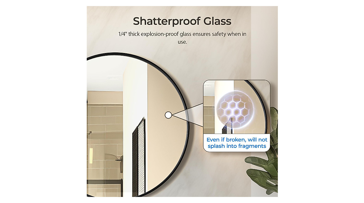 Modern 24" Black Round Mirror for Bathroom & Living Room