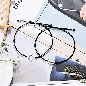 Friendship Bracelet Long Distance Bracelets for Women Best Friend Pinky Promise Matching Bracelets for 2 Couples Anklet Bracelets with Message Card Boyfriend Girlfriend Men (Black Strand-Moon&Sun)