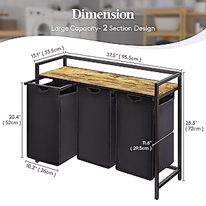 Lifewit Laundry Hamper 3 Section, 120L Pull out Laundry Clothes Basket Organizer with Large Top Shelf and 3 Removable Bags and Handles, Laundry Sorter for Laundry Room Bedroom Bathroom Dorm, Black