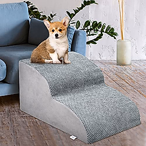 Dog Stairs for Small Dogs - High Density Foam Dog Ramp, Extra Wide Pet Steps with Non-Slip Bottom for High Beds, Couche and Sofa, Best for Dogs Injured, Older Dogs Cats, Pet with Joint Pain