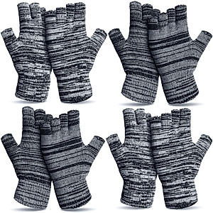 Syhood 4 Pairs Warm Half Finger Gloves Winter Fingerless Gloves Stretchy Knit Gloves for Men Women